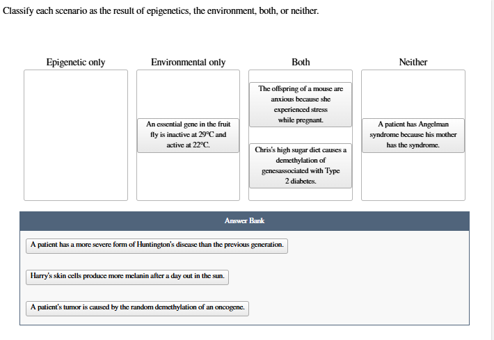 Solved Classify each scenario as the result of epigenetics, | Chegg.com