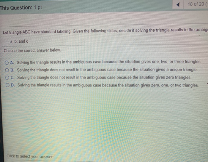 Solved 18 of 20 This Question: 1 pt Let triangle ABC have | Chegg.com