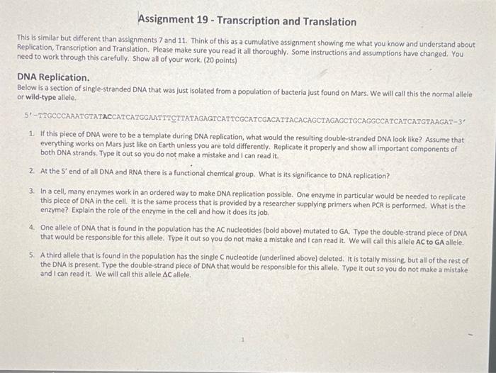 Solved Assignment 19 - Transcription and Translation This is | Chegg.com