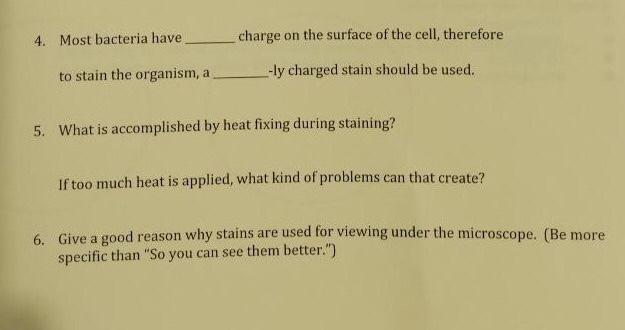 Solved 4. Most bacteria have charge on the surface of the | Chegg.com