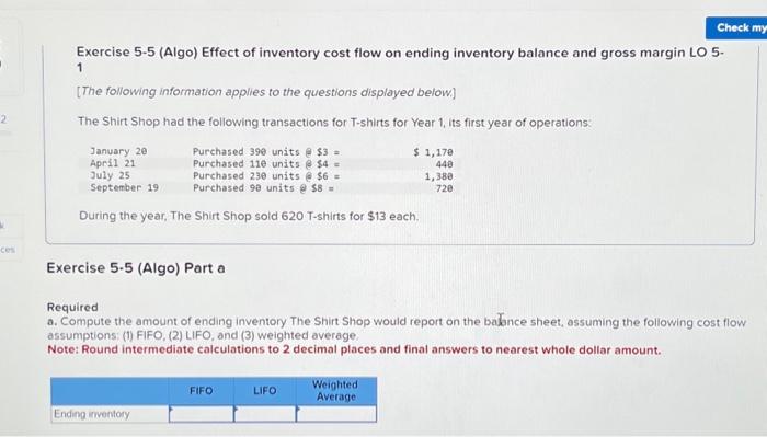 Solved Exercise 5-5 (Algo) Effect of inventory cost flow on | Chegg.com