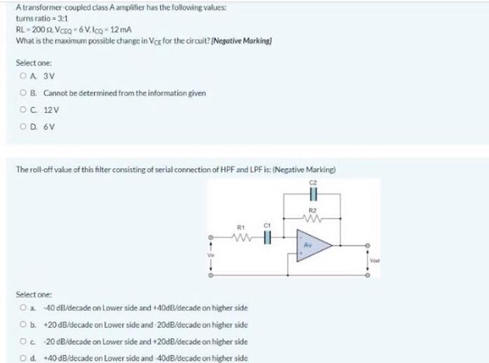 Solved A transformer coupled class A amplifier has the | Chegg.com