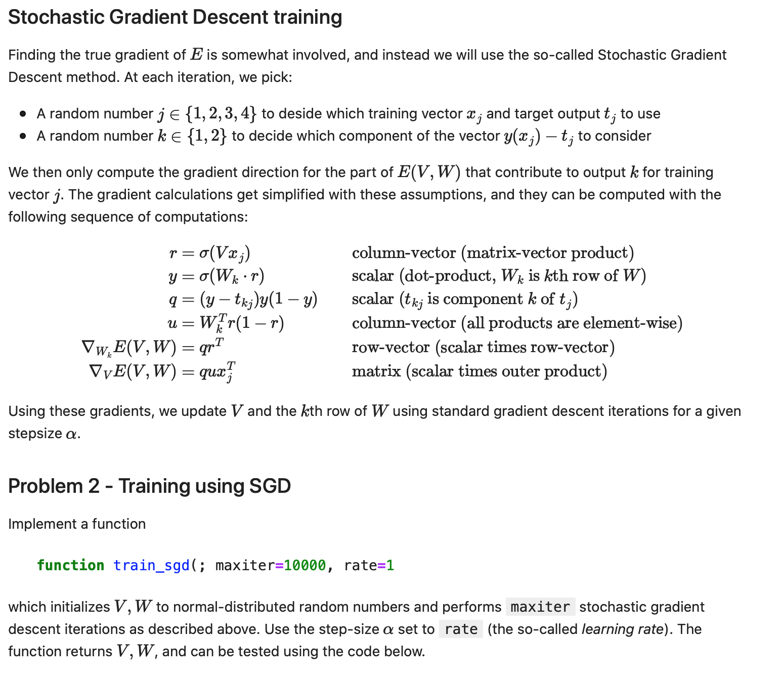 Solved IN JULIA CODE Problem 2 - ﻿Training using | Chegg.com