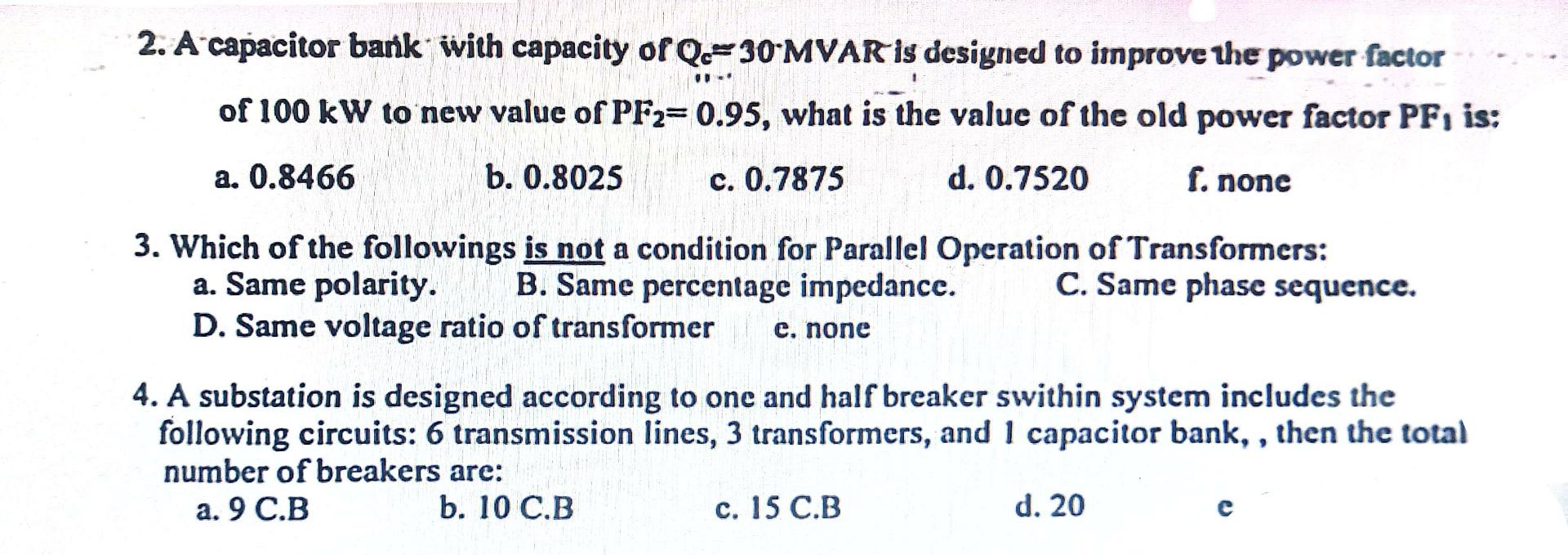 Solved A capacitor bank with capacity of Qc=30 ﻿MVAR is | Chegg.com