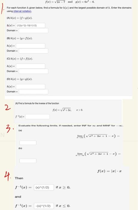 Solved f(x)=2x−7 and g(x)=6x2−6. For each function h given | Chegg.com