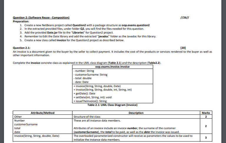 Solved Table 2.2: Class Description (Invoice)Question 2.2:In | Chegg.com