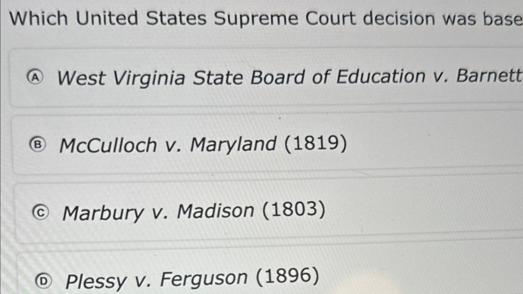 Solved Which United States Supreme Court decision was | Chegg.com