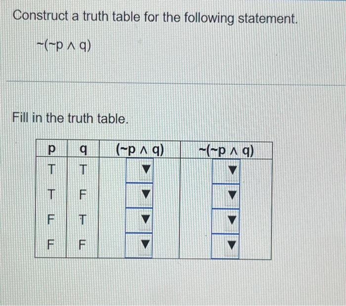 Solved Construct a truth table for the following statement. | Chegg.com