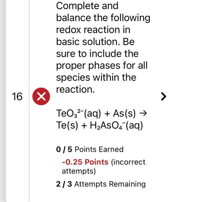 Solved Complete and balance the following redox reaction in | Chegg.com