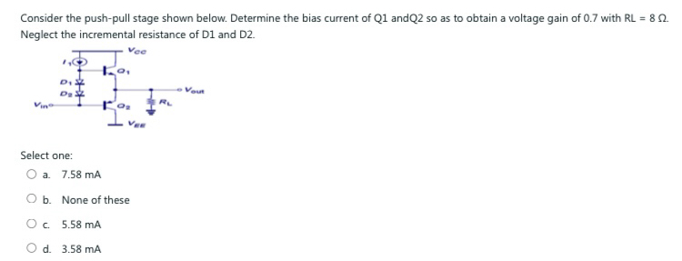 Consider the push-pull stage shown below. Determine | Chegg.com