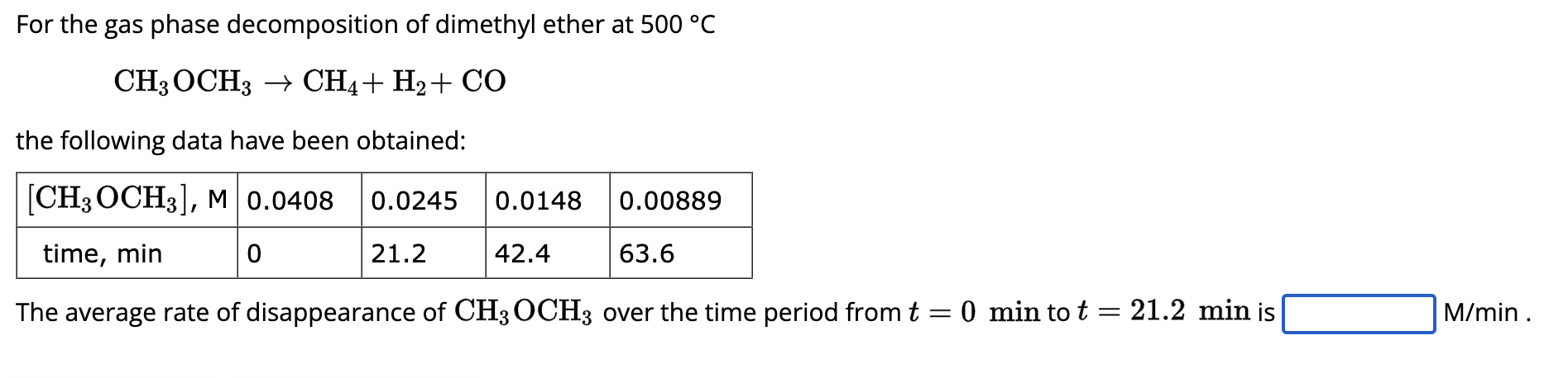 Solved For the gas phase decomposition of dimethyl ether at | Chegg.com