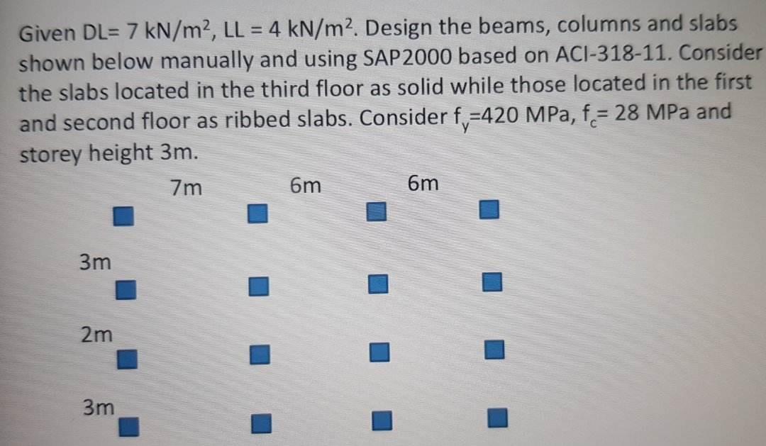 Given DL=7kN/m2,LL=4kN/m2. Design the beams, columns | Chegg.com