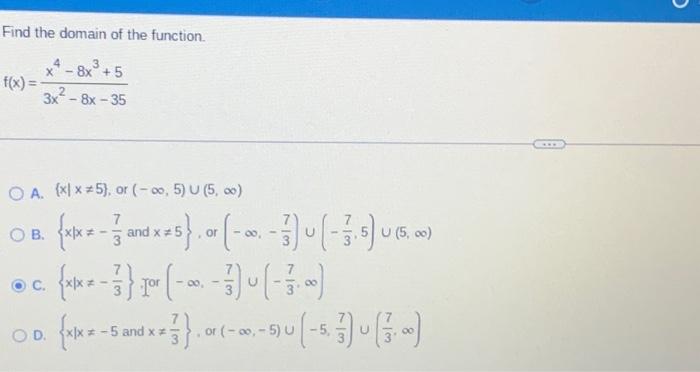 Solved Find the domain of the function. f(x) = 3x X OB. C. O | Chegg.com