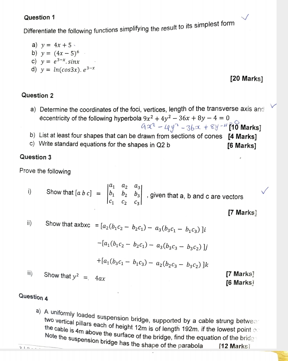 Solved Question 1Differentiate the following functions | Chegg.com
