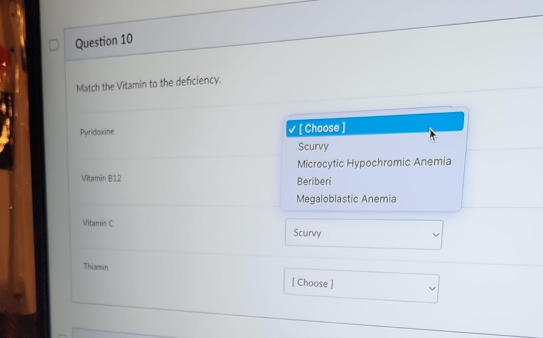 Solved Match the Vitamin to the deficiency. Pyridoxine | Chegg.com