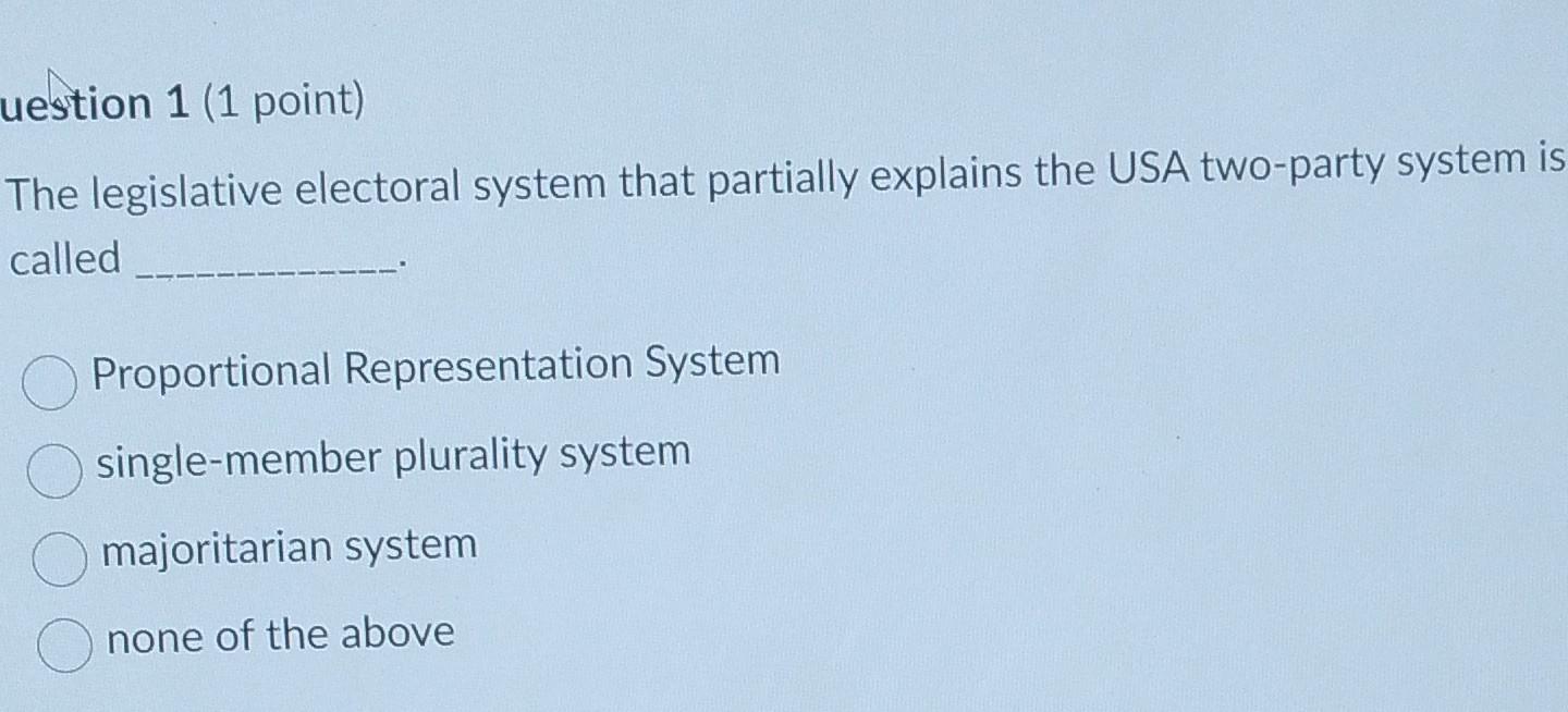 The legislative electoral system that partially | Chegg.com
