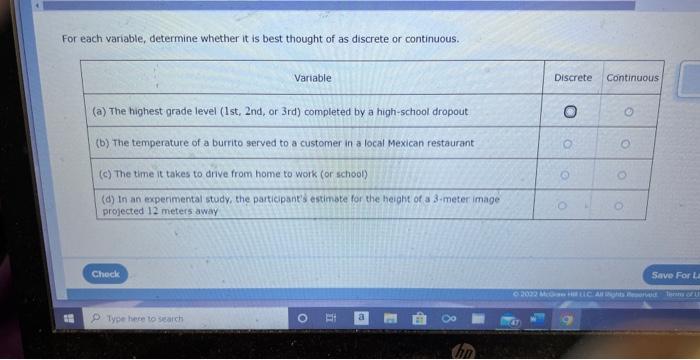 Solved For each variable, determine whether it is best | Chegg.com