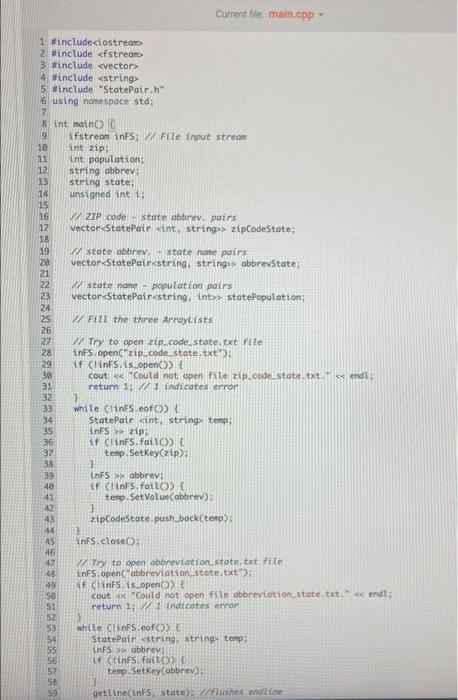Current file main.cpp - includeciostrean> include | Chegg.com