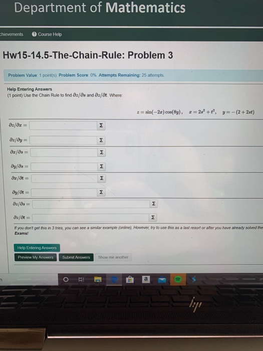 Solved Department of Mathematics Chievements Course Help | Chegg.com