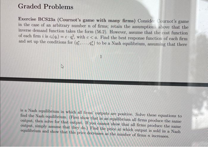 Solved Exercise BCS23a (Cournot's game with many firms) | Chegg.com