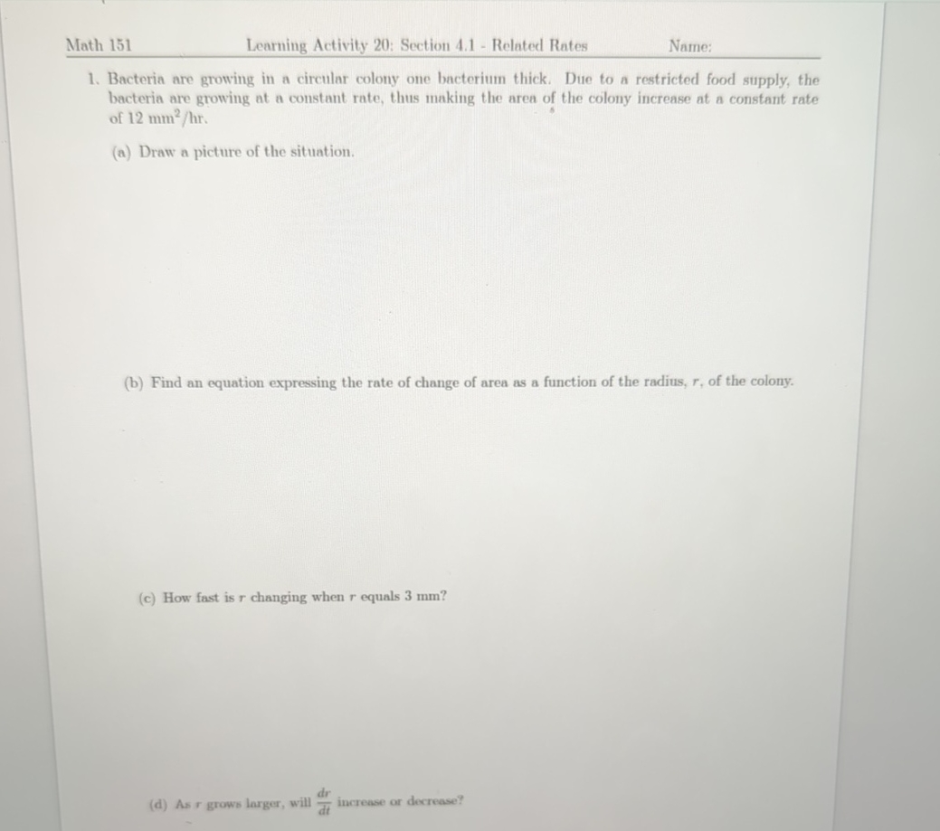 Solved Math 151Learning Activity 20: Section 4.1 - ﻿Related | Chegg.com