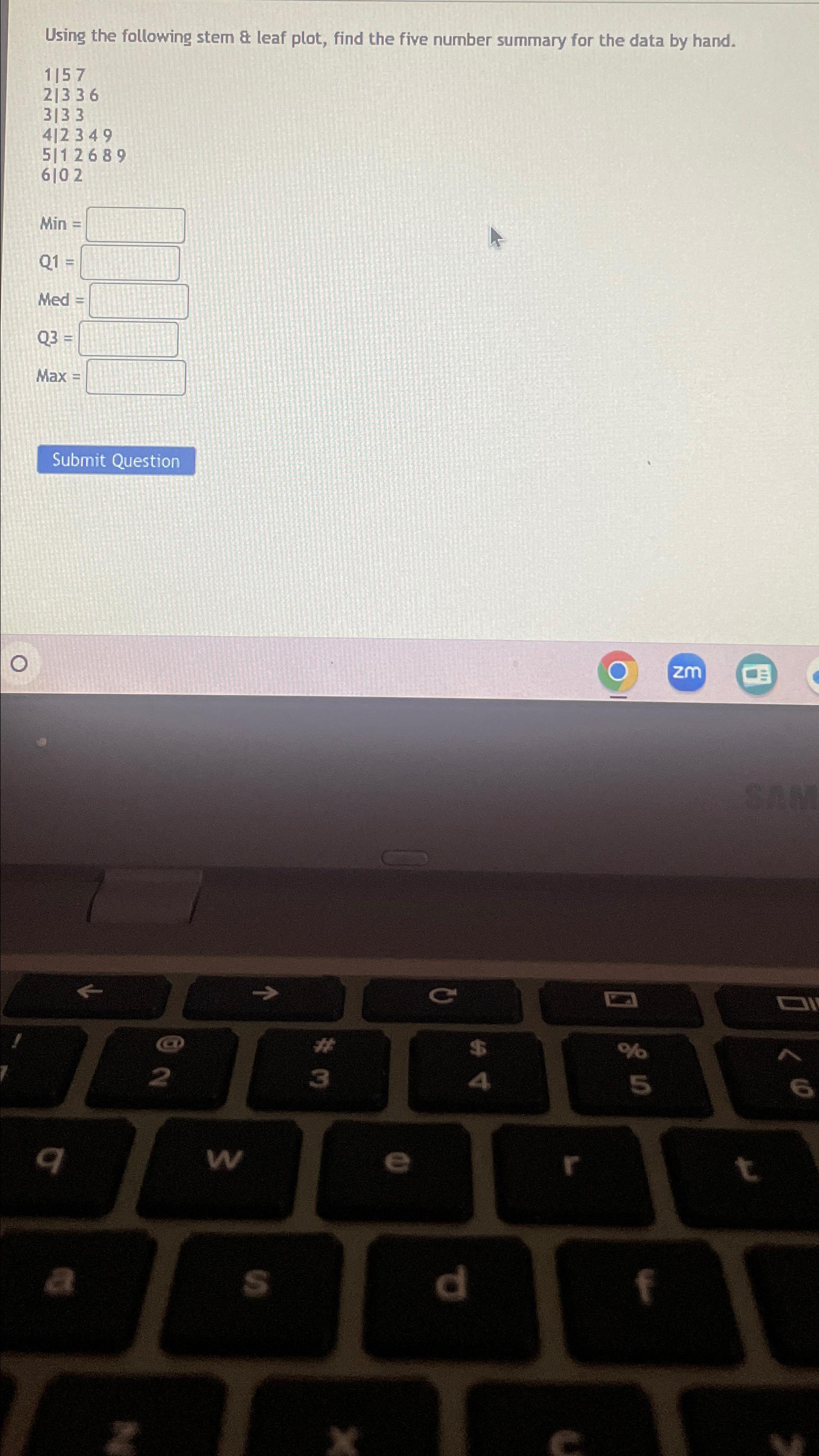 Solved Using the following stem & leaf plot, find the five | Chegg.com