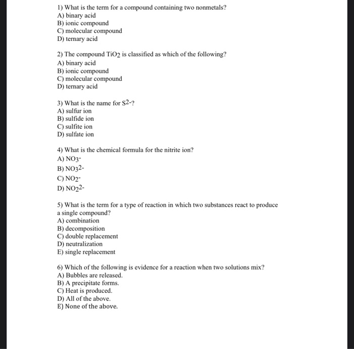Solved 1) What is the term for a compound containing two | Chegg.com