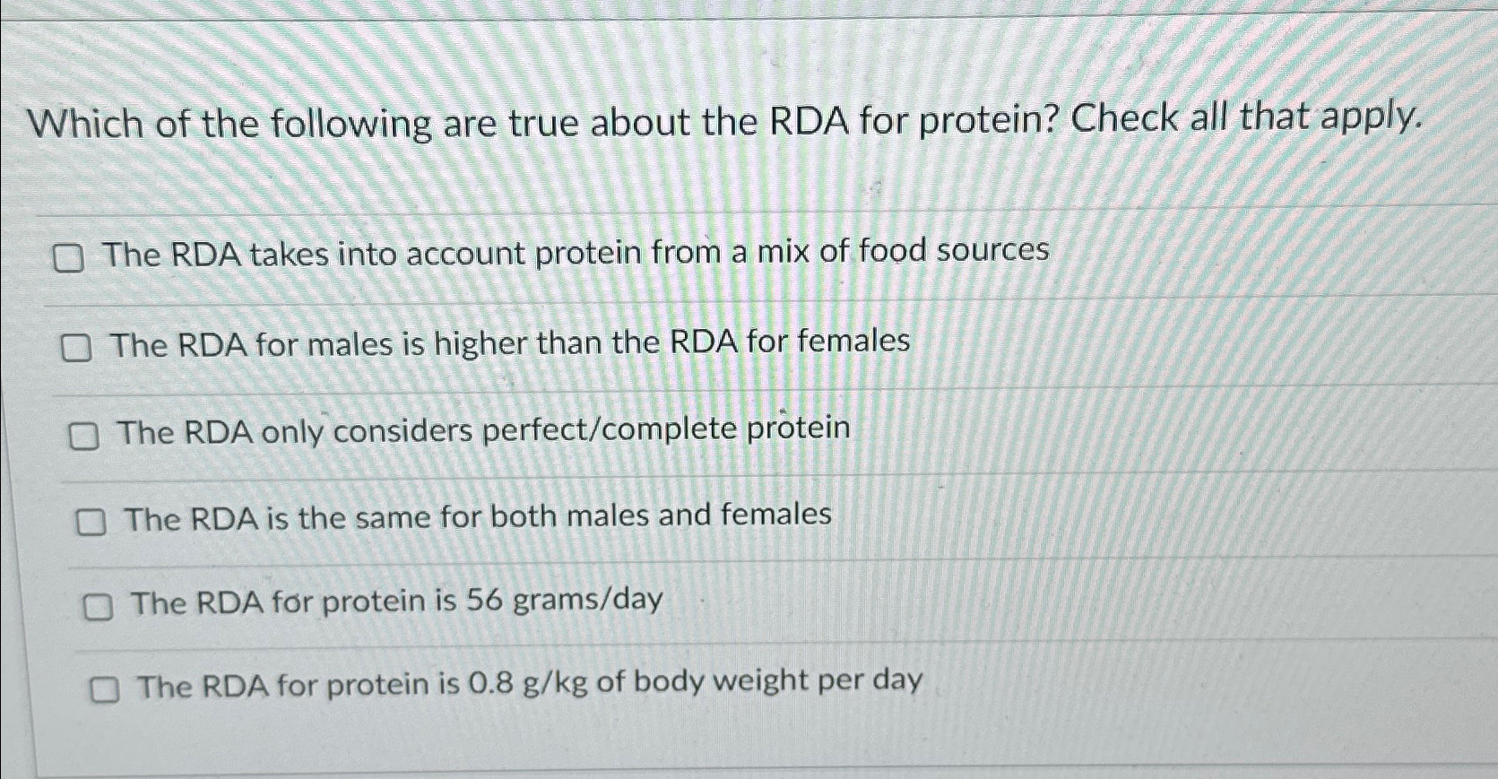 Solved Which of the following are true about the RDA for | Chegg.com