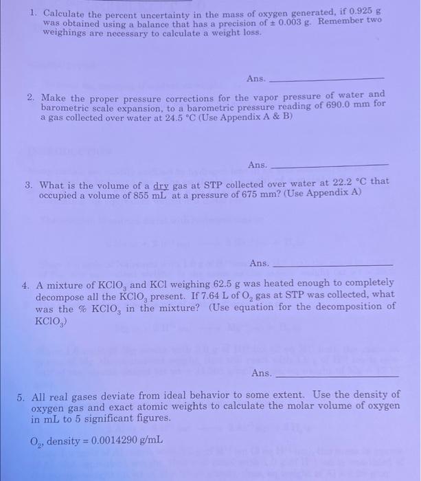 Solved 1. Calculate the percent uncertainty in the mass of | Chegg.com