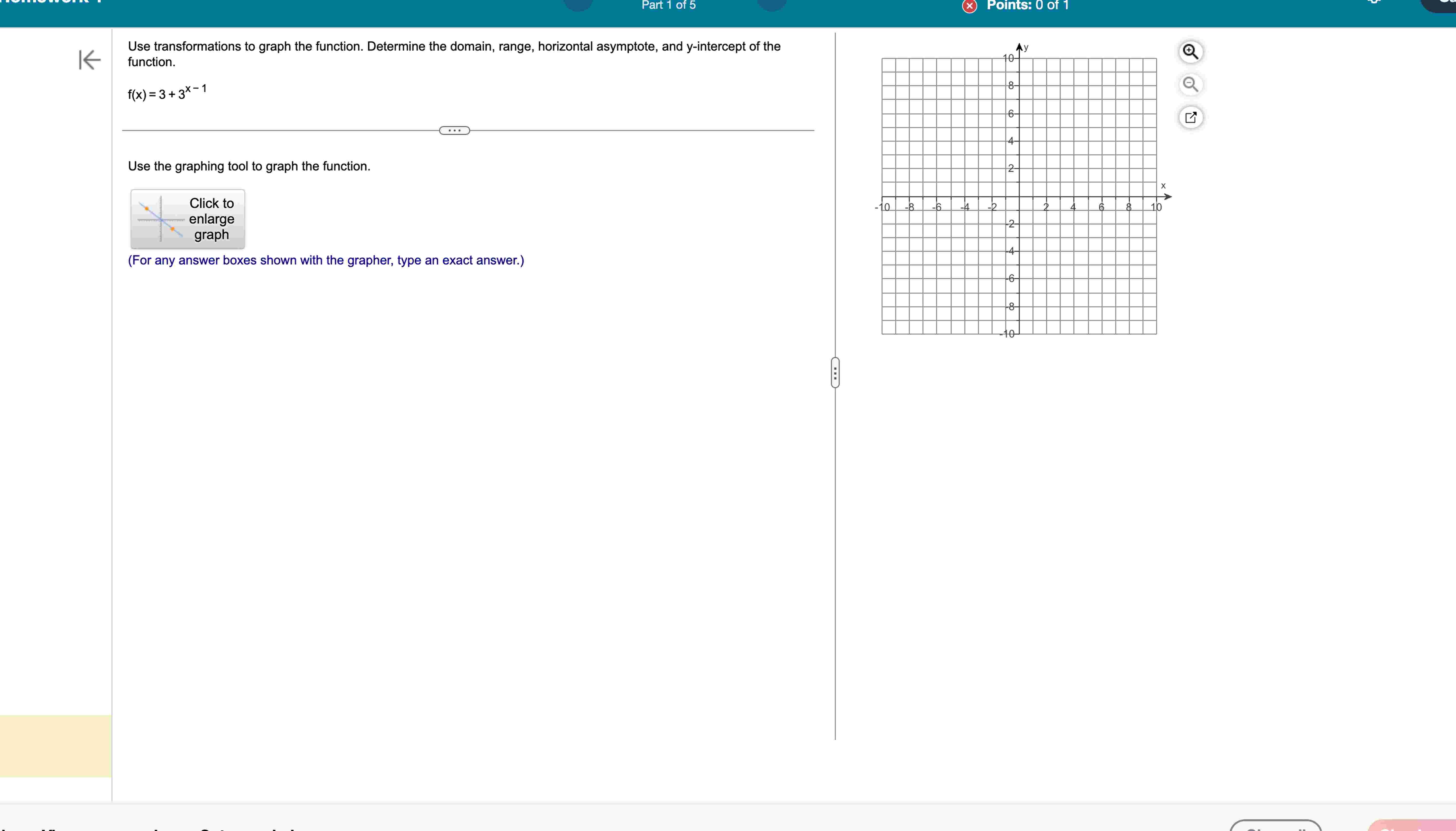 Solved Part 1 ﻿of 5Points: 0 ﻿of 1Use transformations to | Chegg.com
