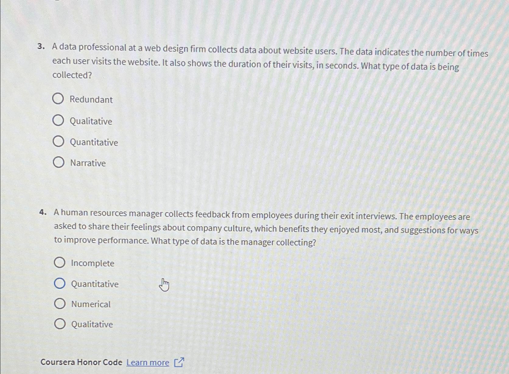 Solved A Data Professional At A Web Design Firm Collects Chegg