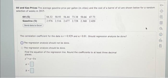 Solved Oil and Gas Prices The average gasoline price per | Chegg.com