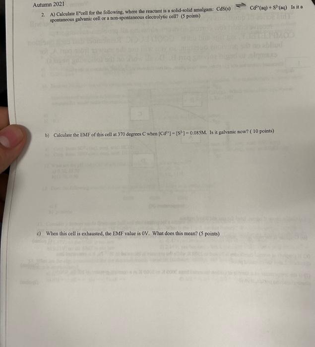 Solved Autumn 2021 2. A) Calculate E'ocll for the following, | Chegg.com