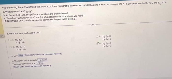 Solved What is the value of ISTAT? D. At the α=0.05 level of | Chegg.com