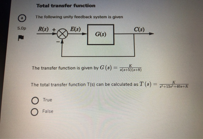 Solved Total transfer function The following unity feedback | Chegg.com