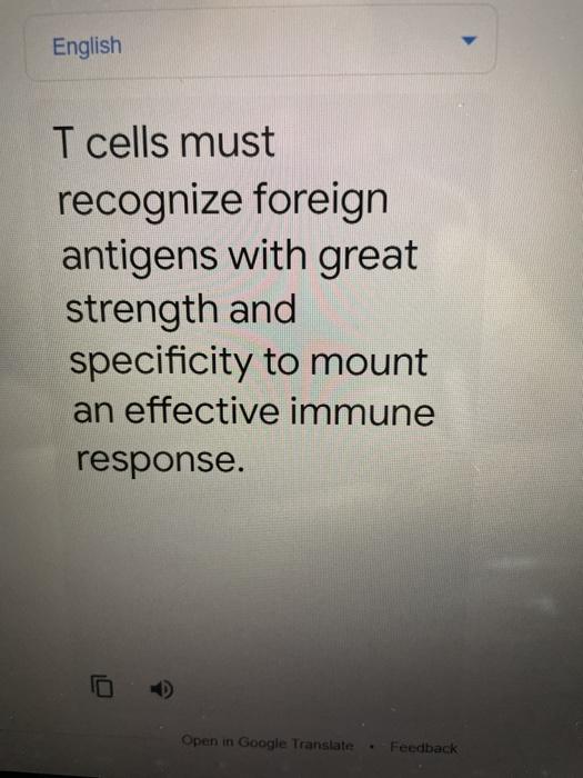 Solved English T cells must recognize foreign antigens with | Chegg.com