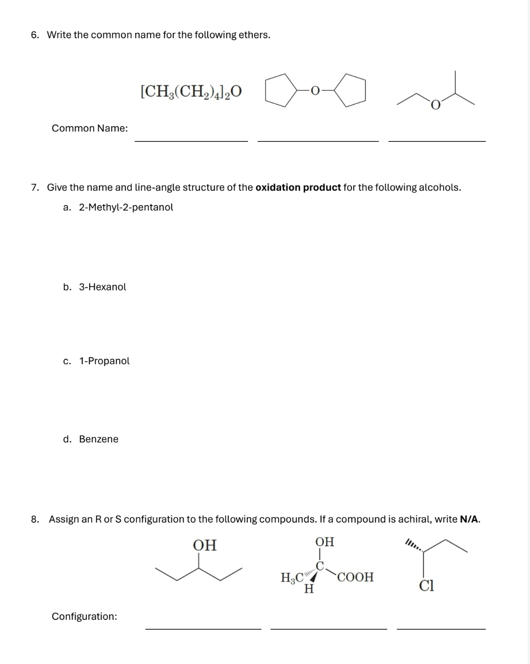 Solved Write the common name for the following | Chegg.com