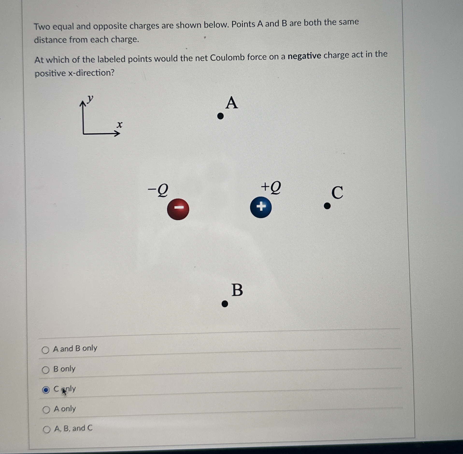 Solved Two equal and opposite charges are shown below. | Chegg.com