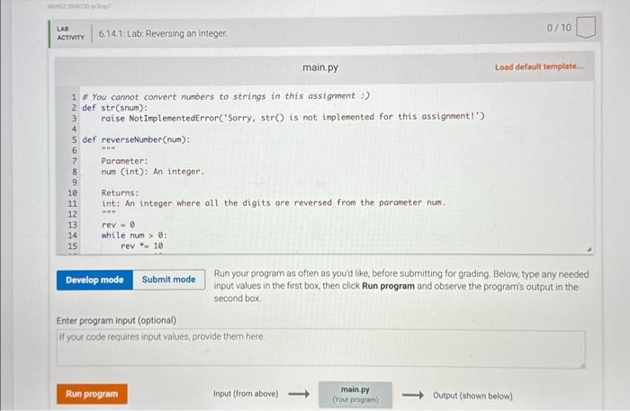 Solved 6.14 Lab: Reversing an Integer. In this problem, your | Chegg.com
