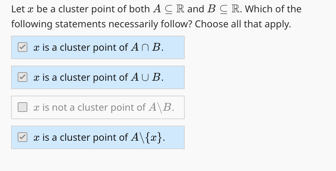 Solved Let x ﻿be a cluster point of both AsubeR and BsubeR. | Chegg.com