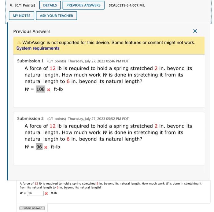 Solved WebAssign is not supported for this device. Some | Chegg.com