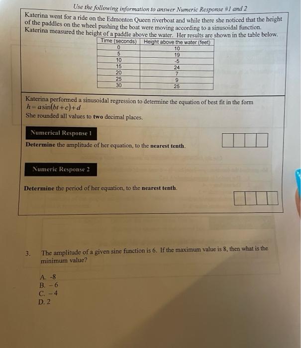 Solved Use the following information to answer Numeric | Chegg.com
