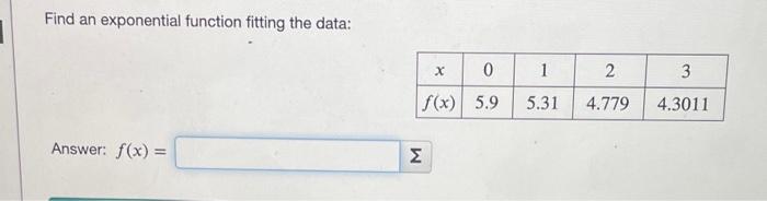Solved Find an exponential function fitting the data: | Chegg.com
