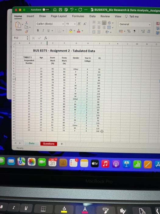 Solved BUS 8375 - Assignment 2 - Tabulated DataQuestion 3 | Chegg.com