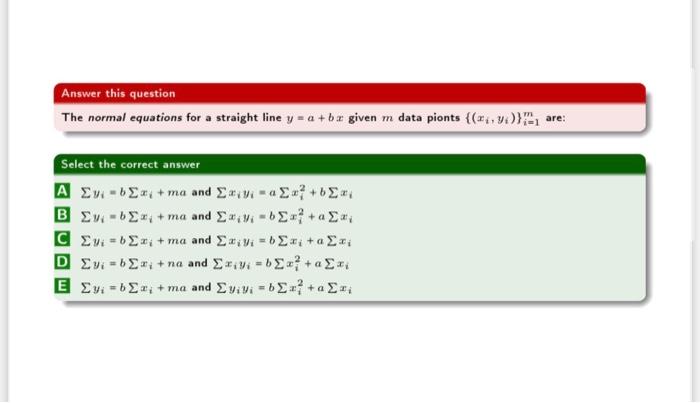 Solved Answer this question The normal equations for a | Chegg.com