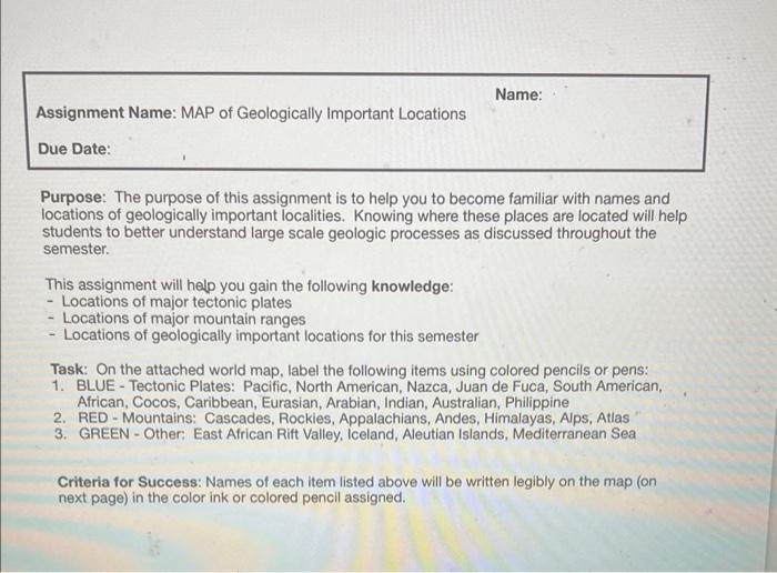 Solved Name: Assignment Name: MAP of Geologically Important | Chegg.com