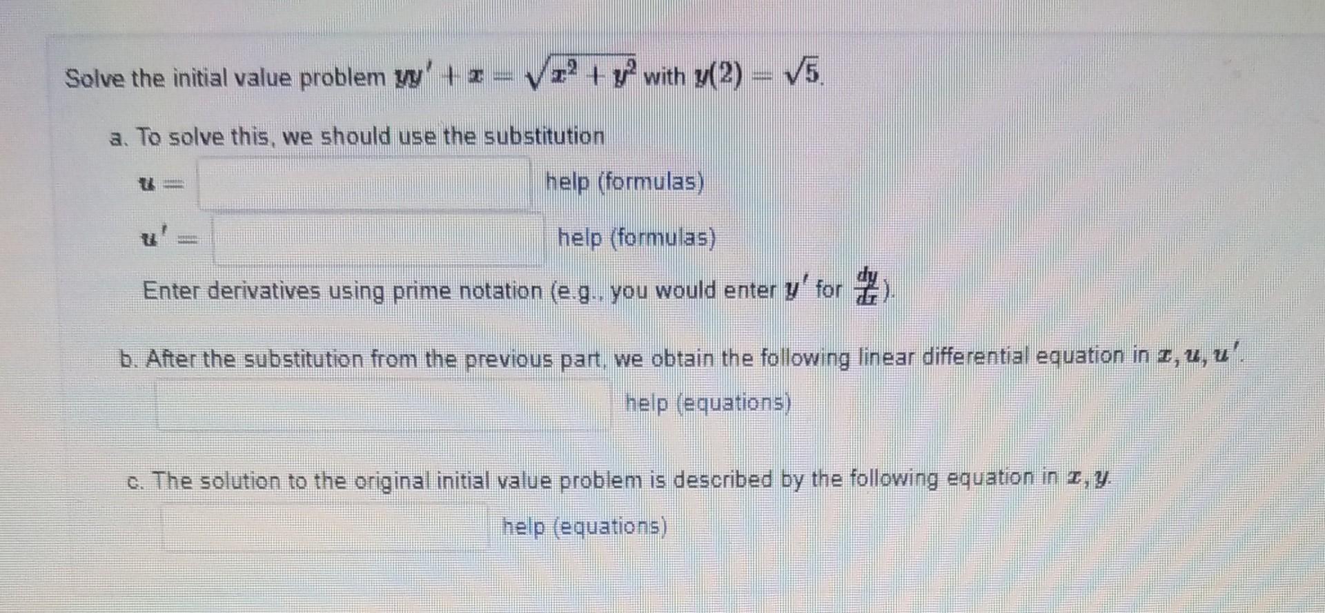 Solved Solve the initial value problem yy′+x=x2+y2 with | Chegg.com