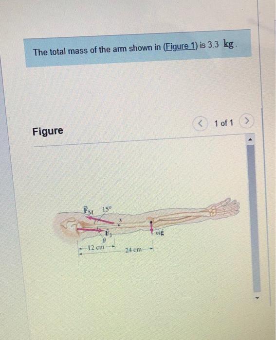 Solved The total mass of the arm shown in (Figure 1) is 3.3 | Chegg.com