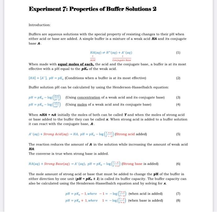 Solved Experiment 7: Properties of Buffer Solutions 2 | Chegg.com