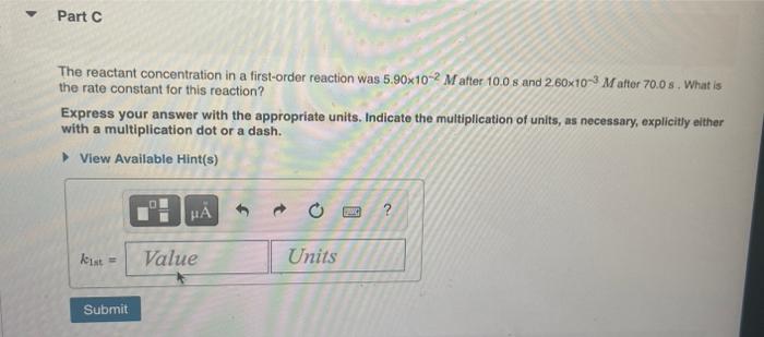 What was the initial reactant concentration for the | Chegg.com